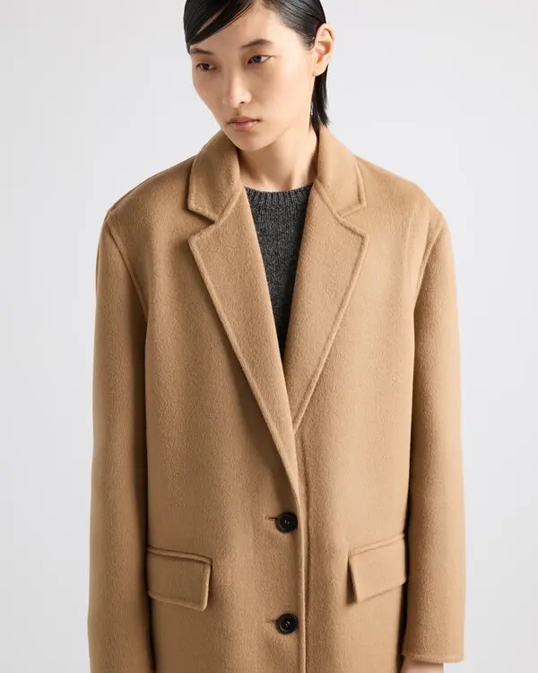 Prada Single-Breasted Long Coat - Camel Brown - 23% Off | Editorialist